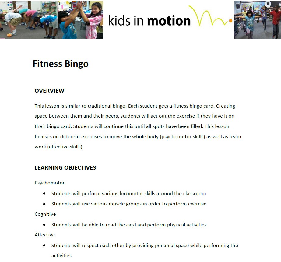 Fitness Bingo Lesson Plan | PBS LearningMedia